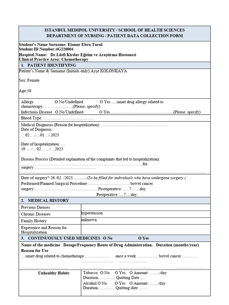 3 - Patient Data Collection Form-1 | PDF | Surgery | Respiratory System
