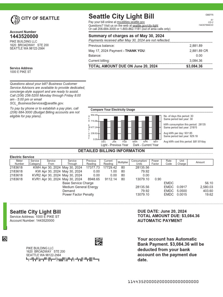 Seattle City Light Bill Summary 2024 | PDF | Annual Percentage Rate