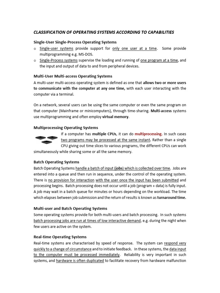 Classification of Operating Systems According To Capabilities | PDF | Operating System | Central ...