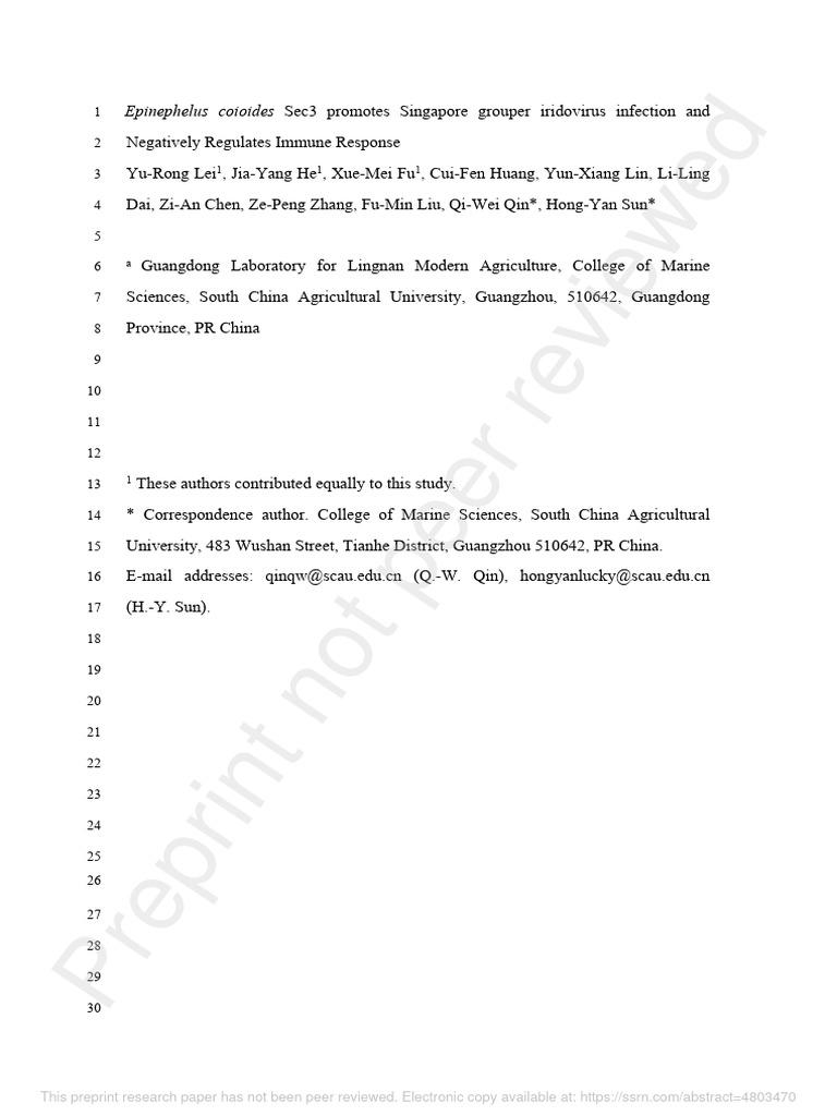 Sec3 Role in SGIV Infection of Grouper | PDF | Polymerase Chain ...