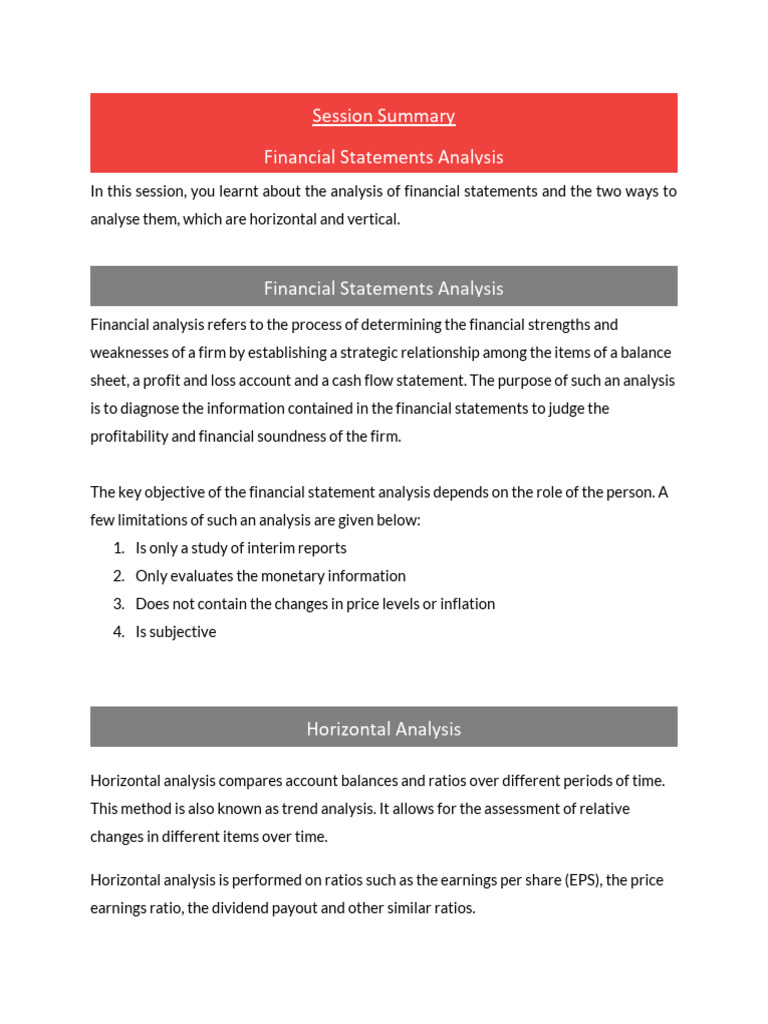 Summary Document - Financial Statement Analysis | PDF | Financial ...