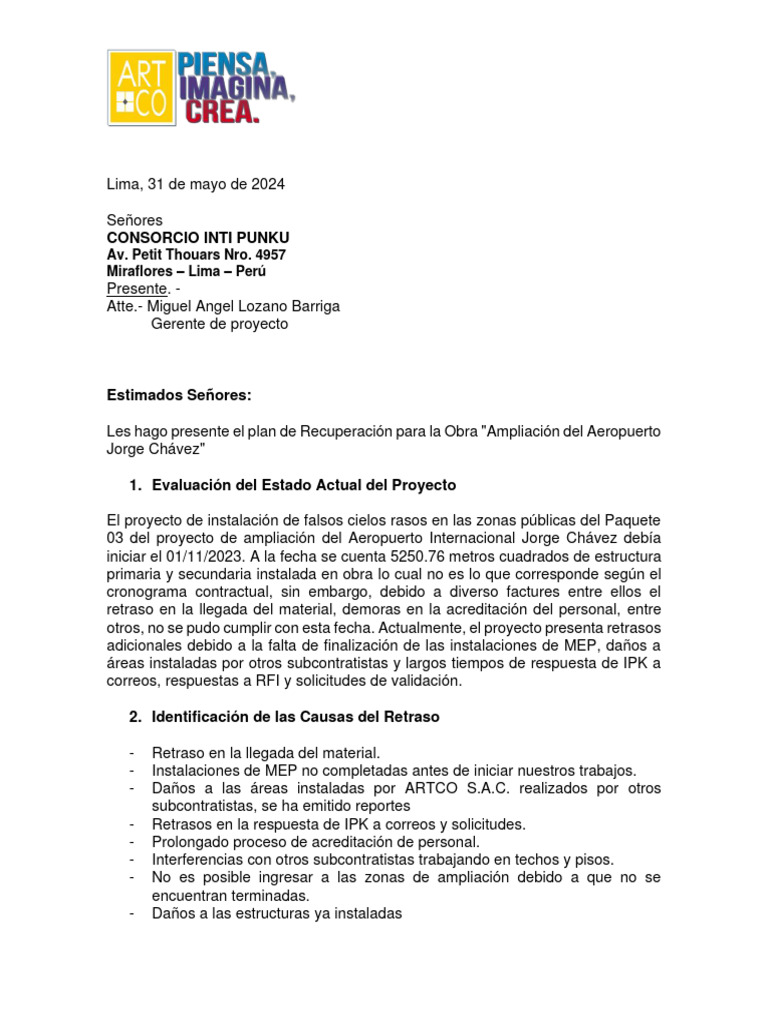 Plan de Recuperación Aeropuerto Jorge Chávez | PDF
