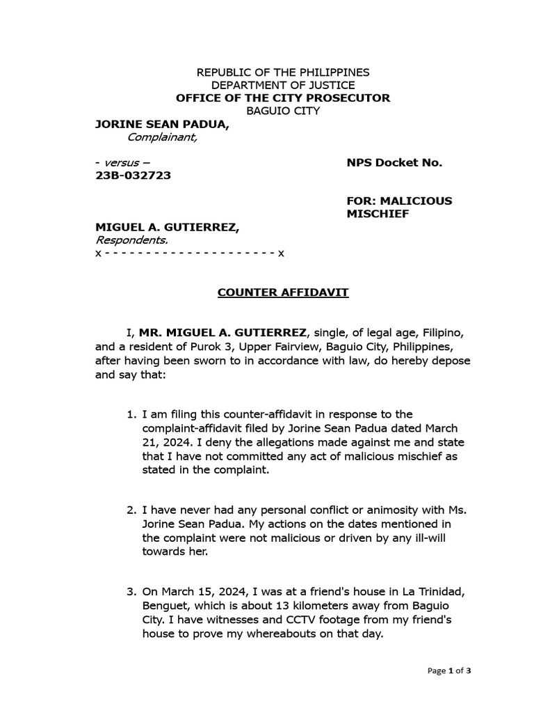 counter-affidavit | PDF | Affidavit | Legal Procedure counter-affidavit | PDF | Affidavit | Legal Procedure