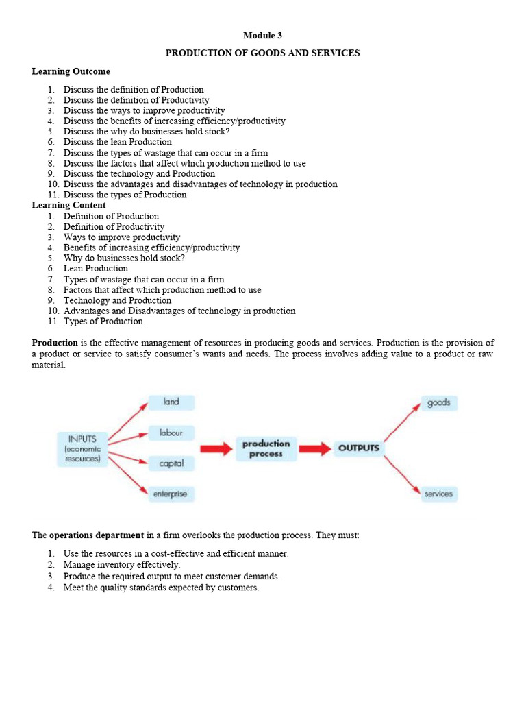 Module 3 Production of Goods and Services | PDF | Inventory | Lean ...