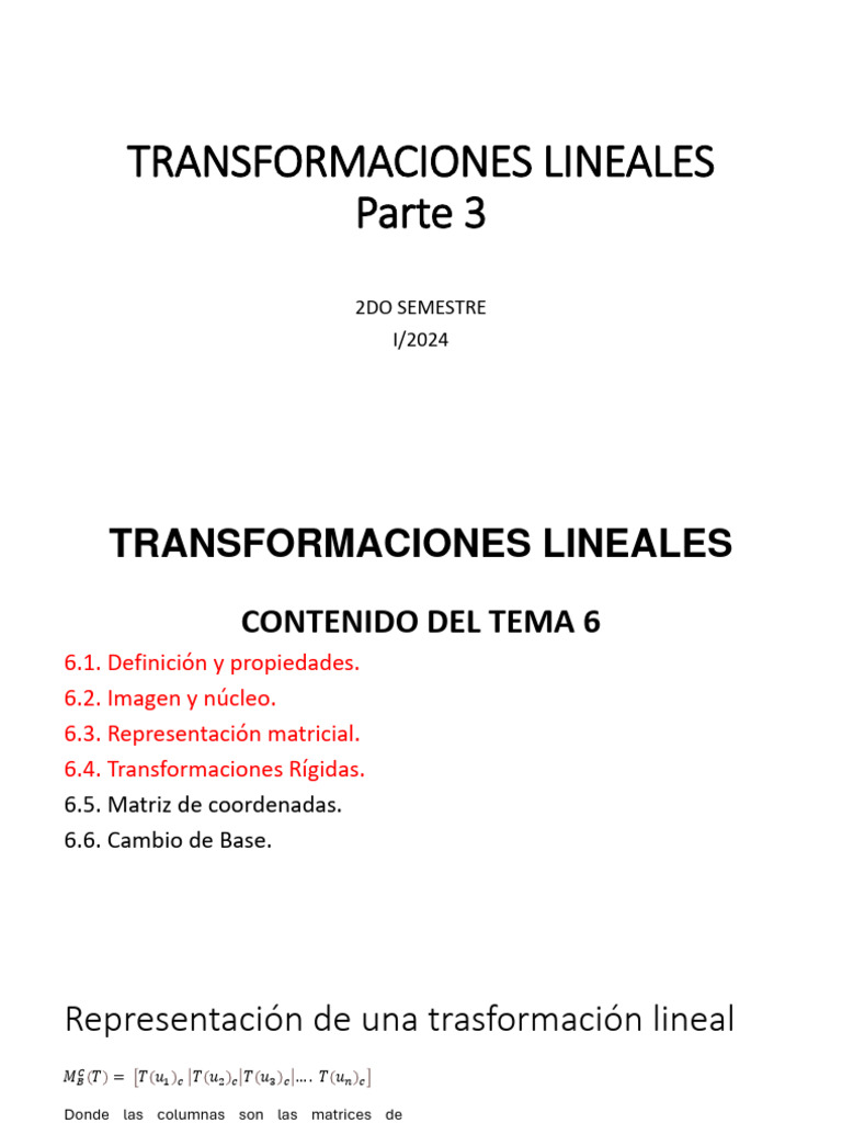 Transformaciones Lineales parte3 | Descargar gratis PDF | Mapa lineal | Matriz (Matemáticas)