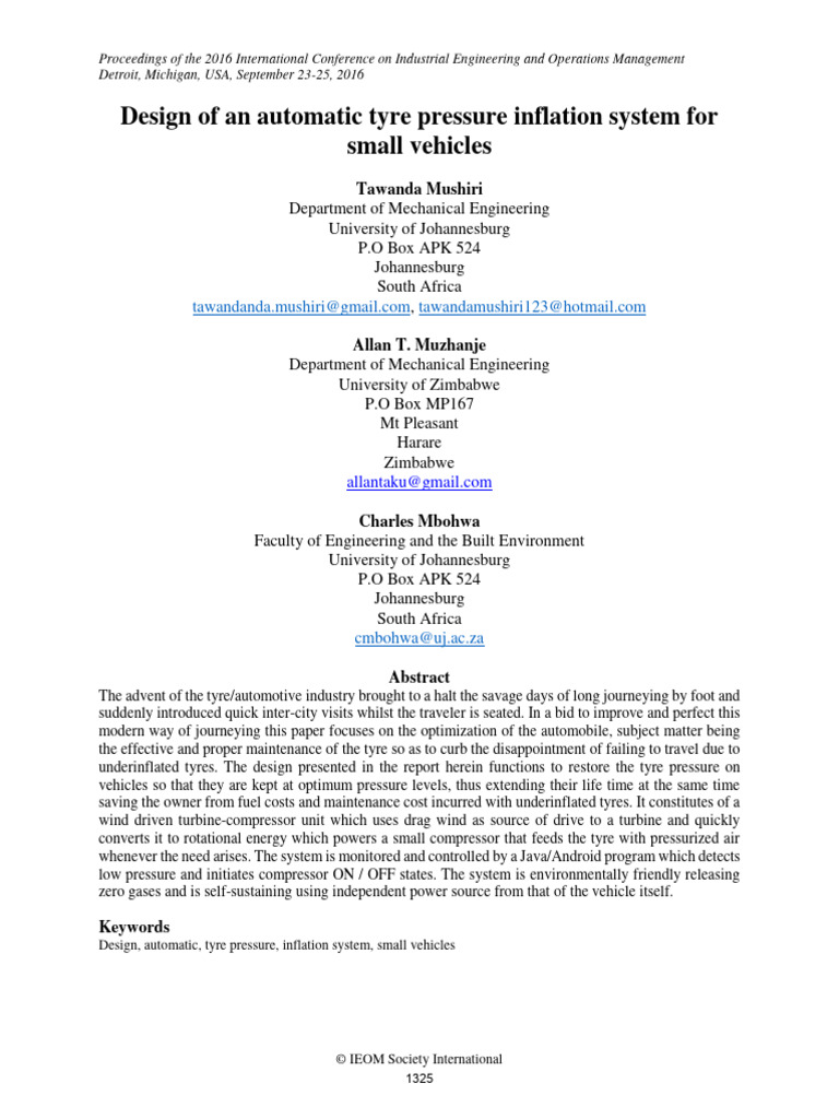 Automatic Tyre Pressure Inflation System | PDF | Turbine | Tire