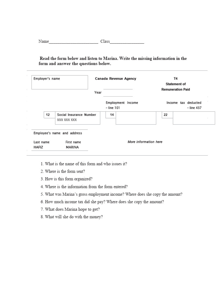 T4 Form Completion Guide for Marina | PDF | Finance & Money Management