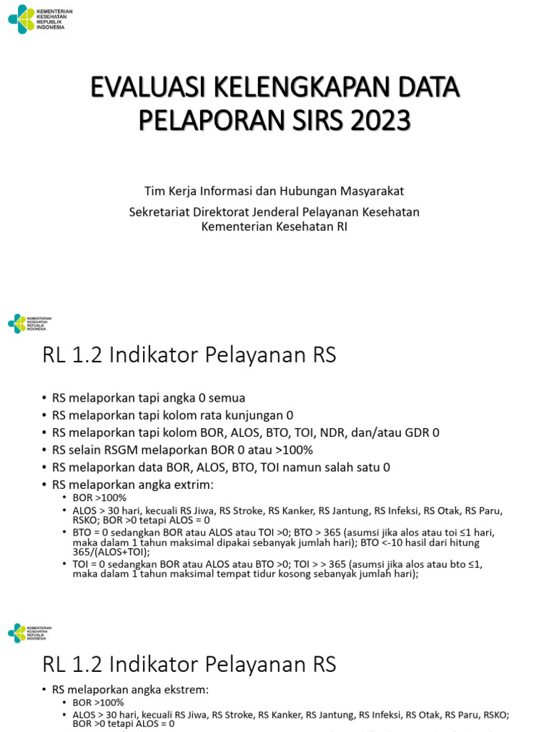 Evaluasi Laporan SIRS 2023 Tahap 1 - Gabung | PDF