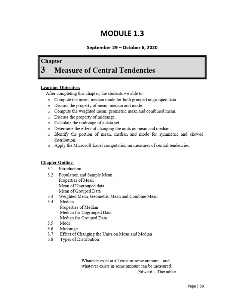 MATH 121 (Chapter 3) - Measure of Central Tendencies | PDF | Mode ...