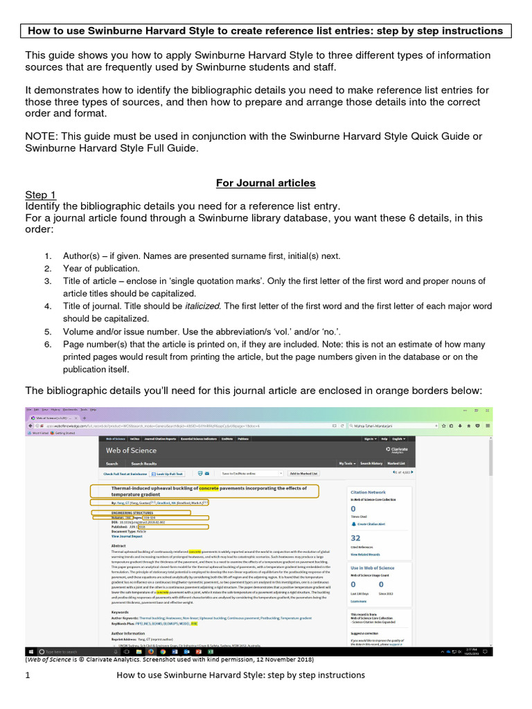 Swinburne Referencing Guide How To Use Swinburne Harvard Style Dec 2018 ...