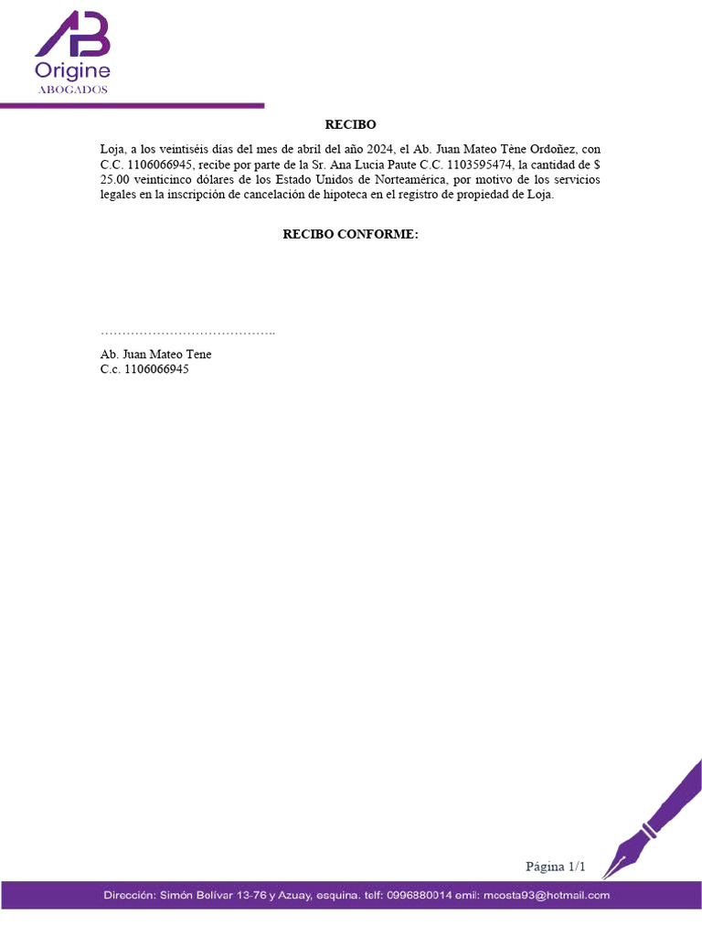 Recibo Levantamiento | PDF | Derecho