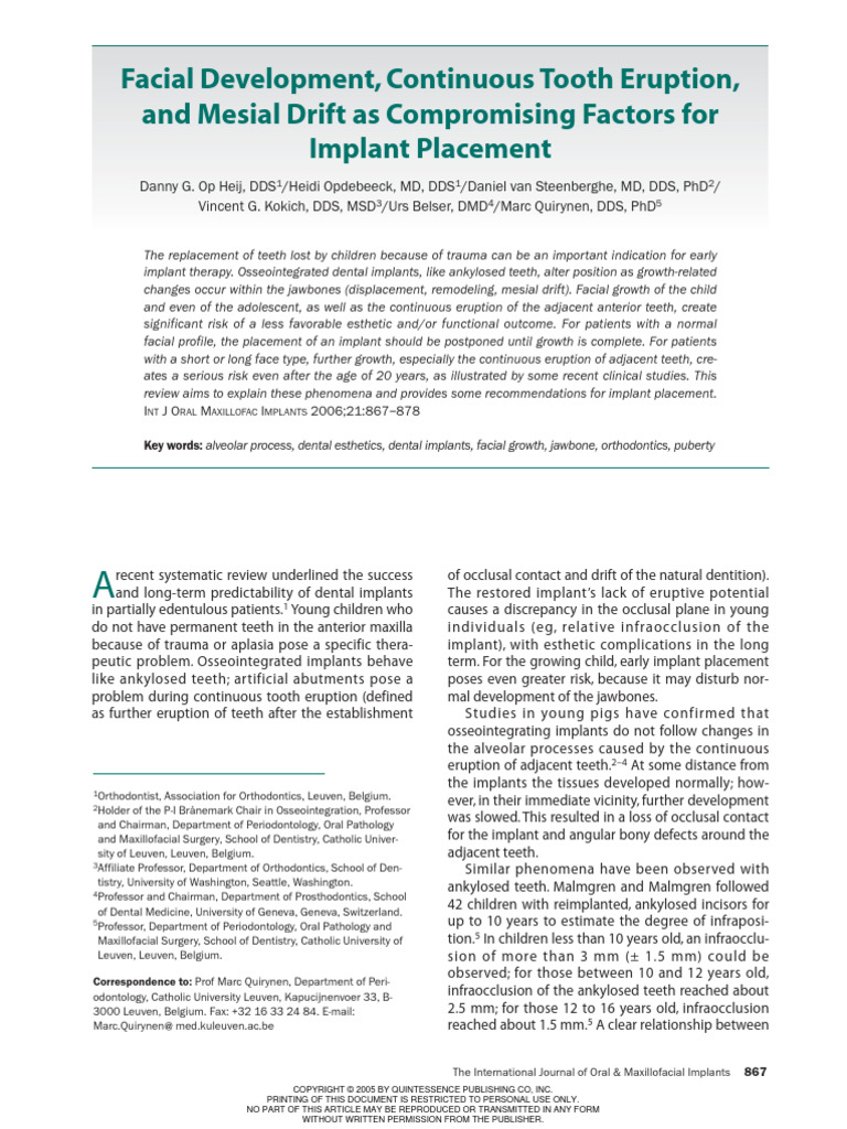 Facial Development, Continuous Tooth Eruption and Mesial Drift As ...
