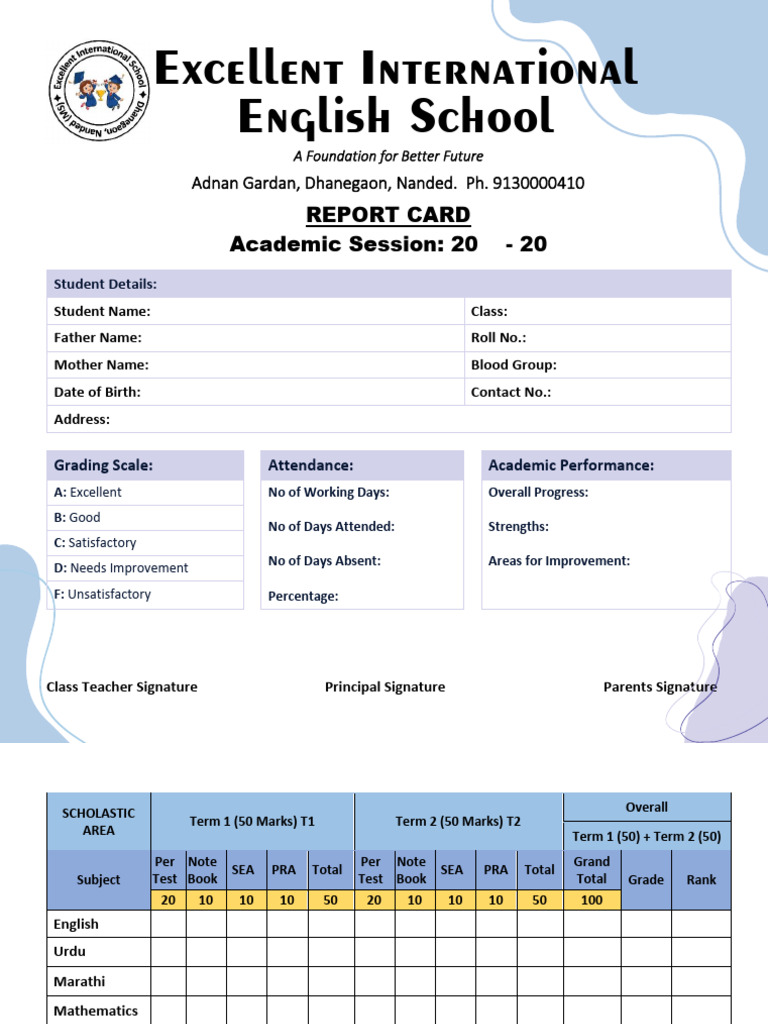 Student Report Card Template | PDF