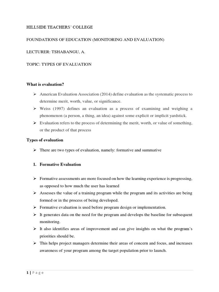 Types of Evaluation PDF | PDF | Multiple Choice | Evaluation