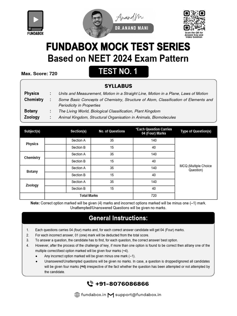 Test No-1 Mock Test Series NEET Phy Chem Bio Questions | PDF | Mole ...