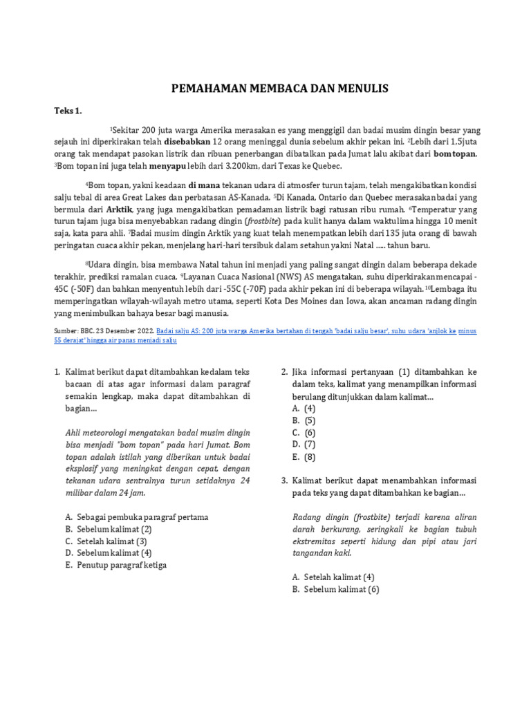 (PBM-001) Pemahaman Membaca Dan Menulis 001 | PDF