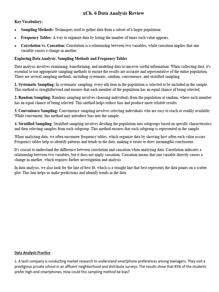 Data Analysis Practice & Summary | PDF | Sampling (Statistics) | Data ...