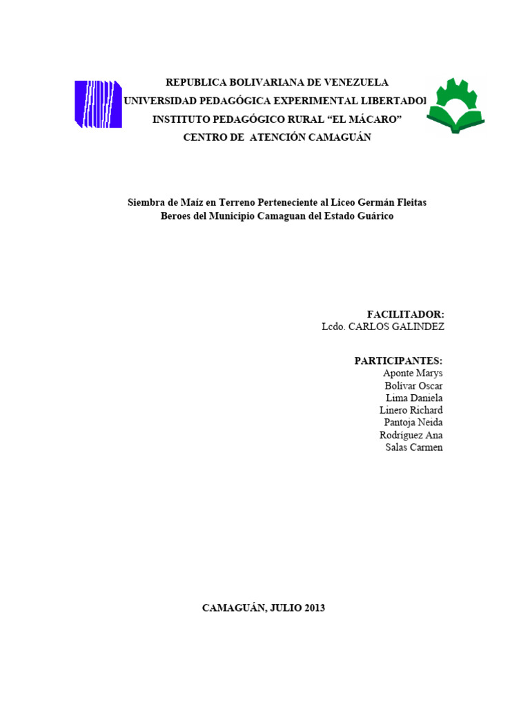 INFORME DE SIEMBRA DE MAIZ OSCAR | Descargar gratis PDF | Maíz | Siembra