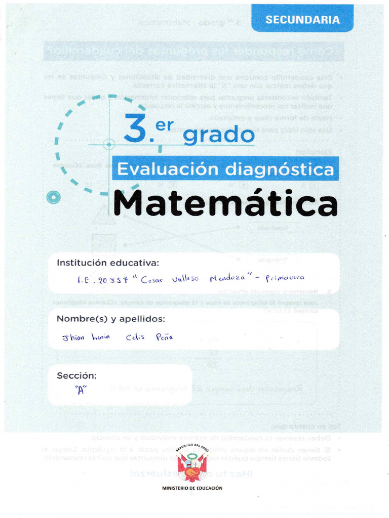 EVALUACION DIAGNOSTICA 3 MATEMATICA | PDF