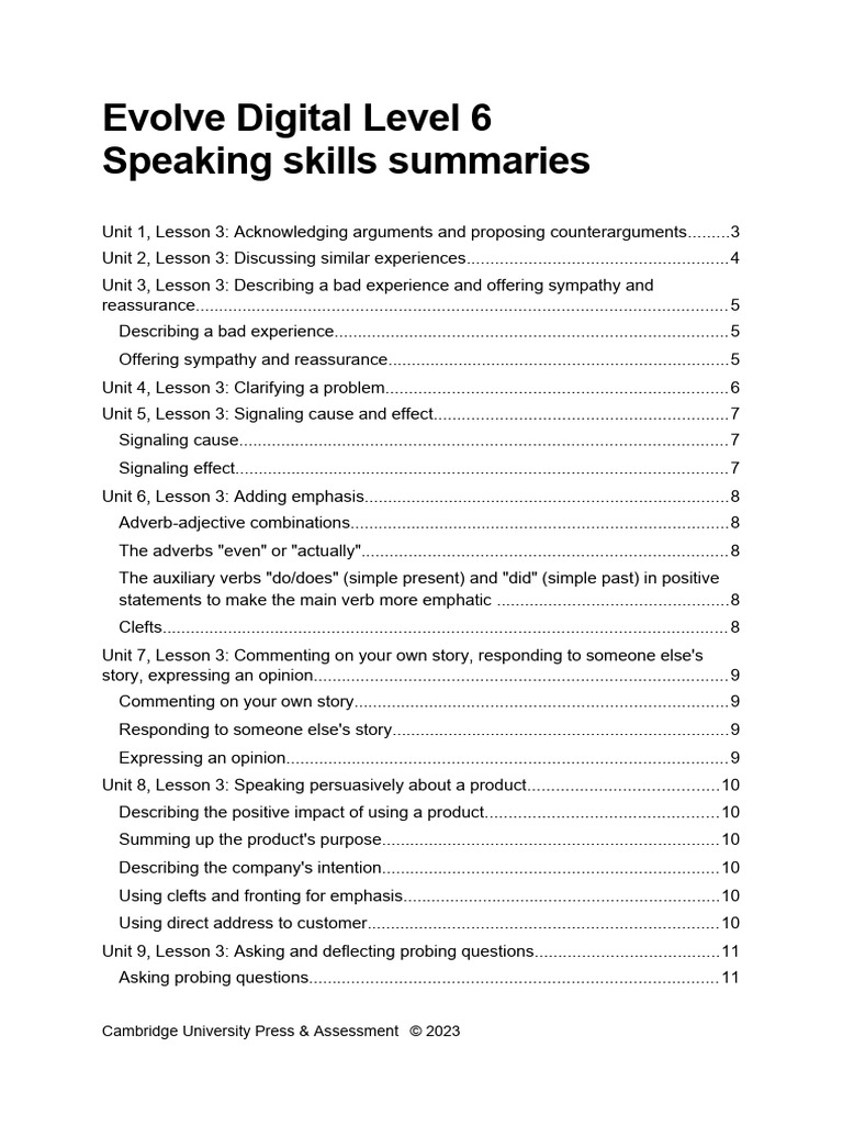 Evolve 6 Speaking Skills Summaries | PDF