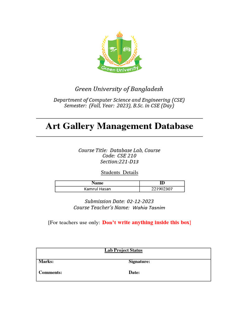 Art Gallery Management Database Project | PDF | Databases | Application ...