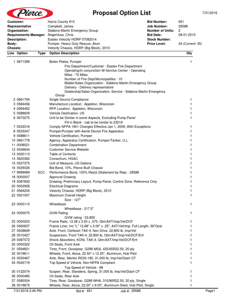 Eastex Fire Department Pumper Proposal | PDF | Fire Engine | Brake
