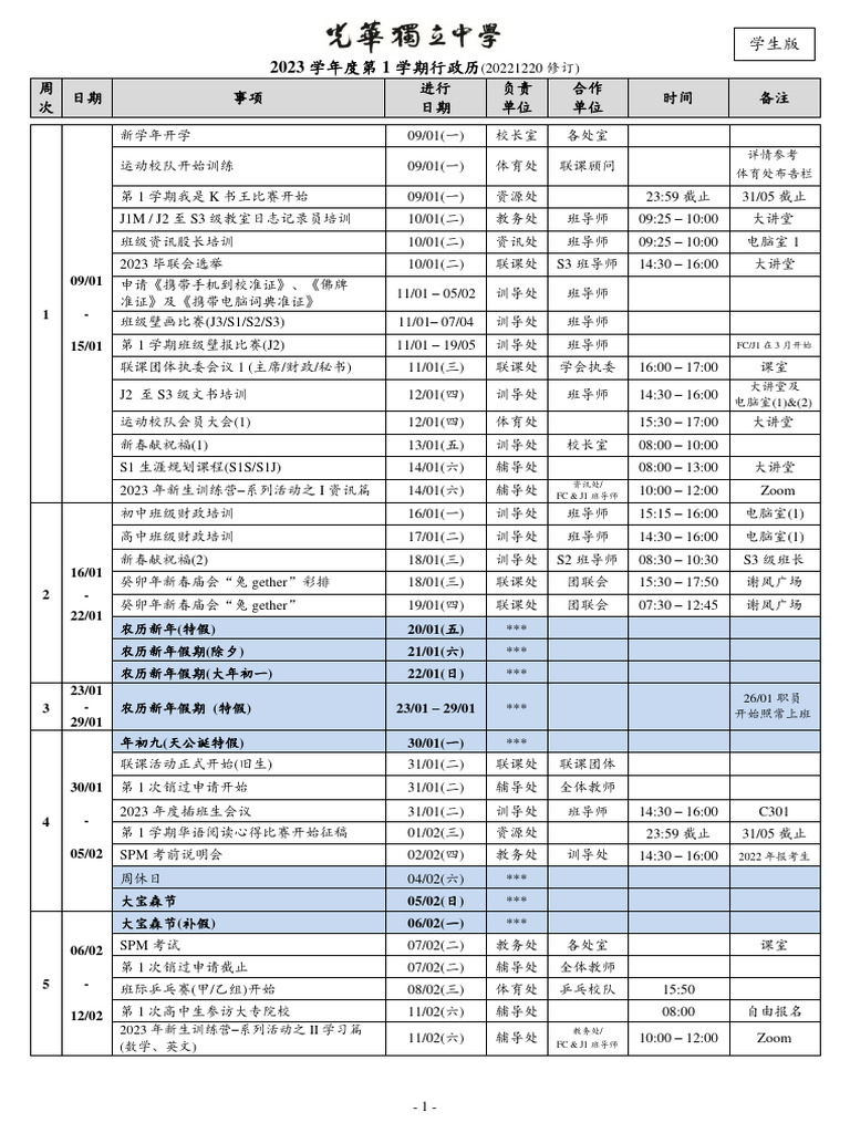 2023_Semester_1_Calendar-20221220 | PDF