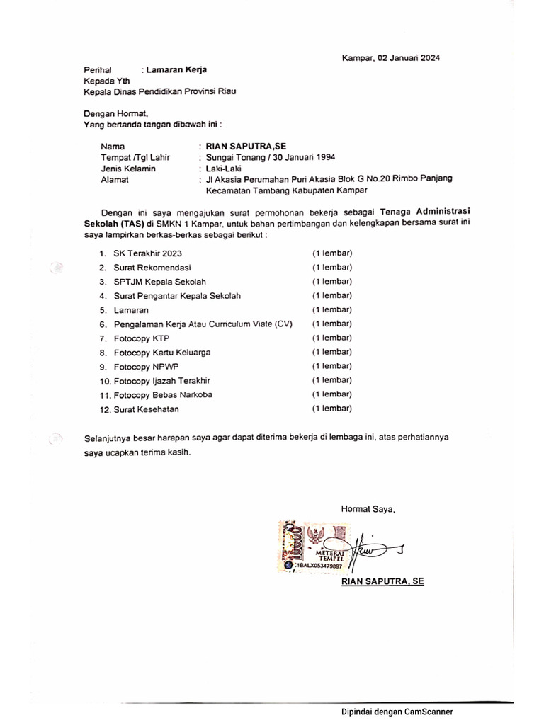 Lamaran Rian | PDF