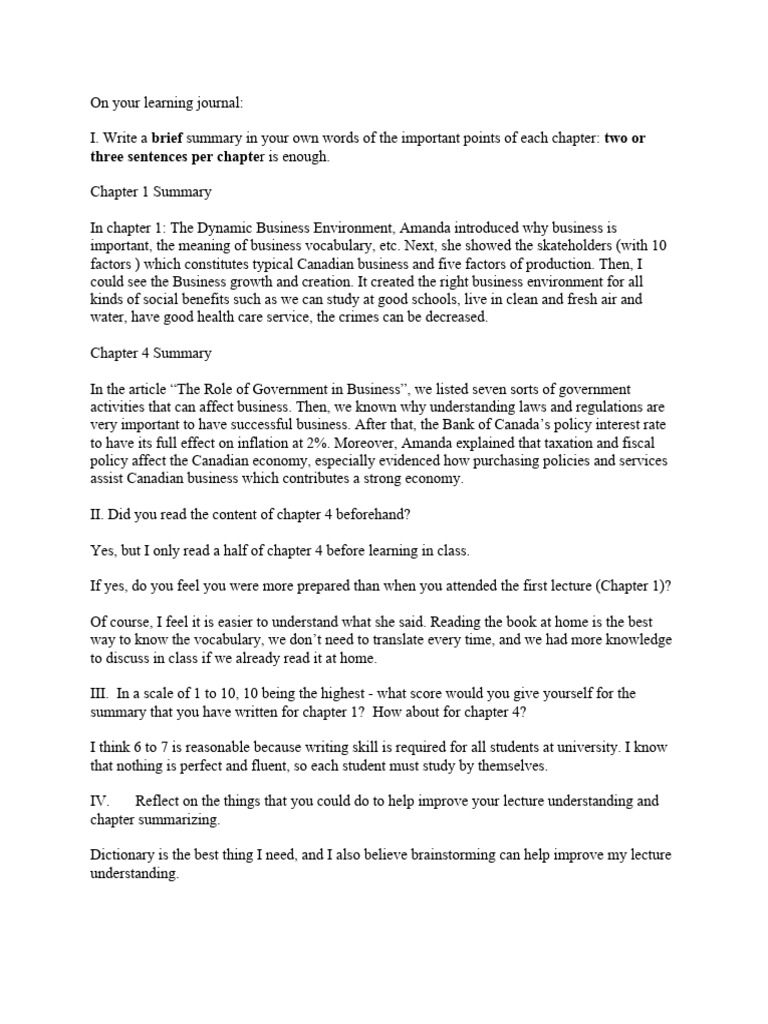 Learning Journal 2 - Chapter Summaries | PDF