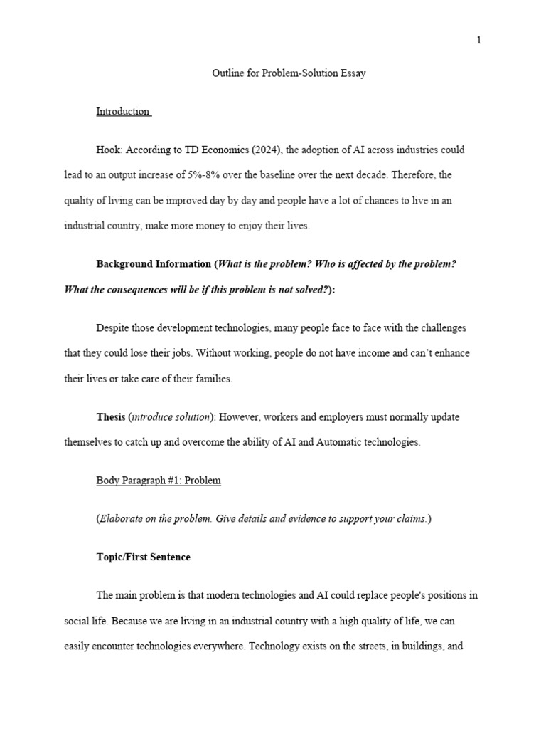 Outline for Problem Solution essay | PDF | Automation | Artificial Intelligence