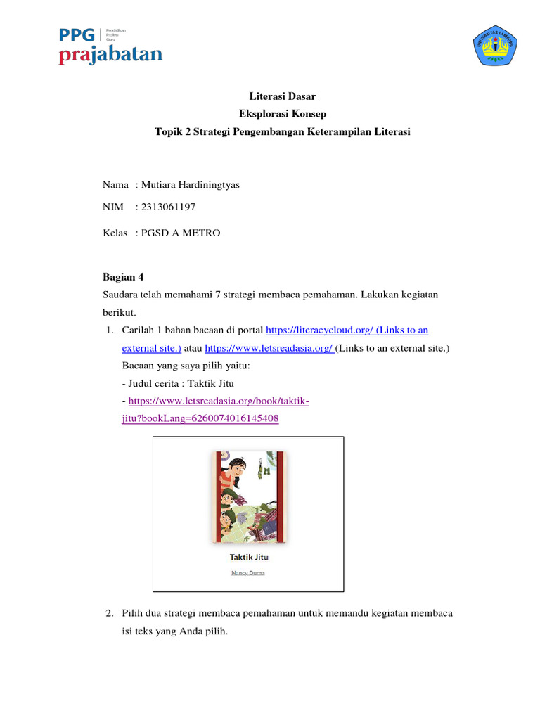 T2. Eksp Bagian 4 Literasi Dasar - Mutiara Hardiningtyas | PDF