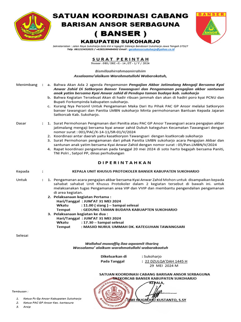 083 Surat Printah Protokoler Bko Pengajian KH Anwar Zahid | PDF