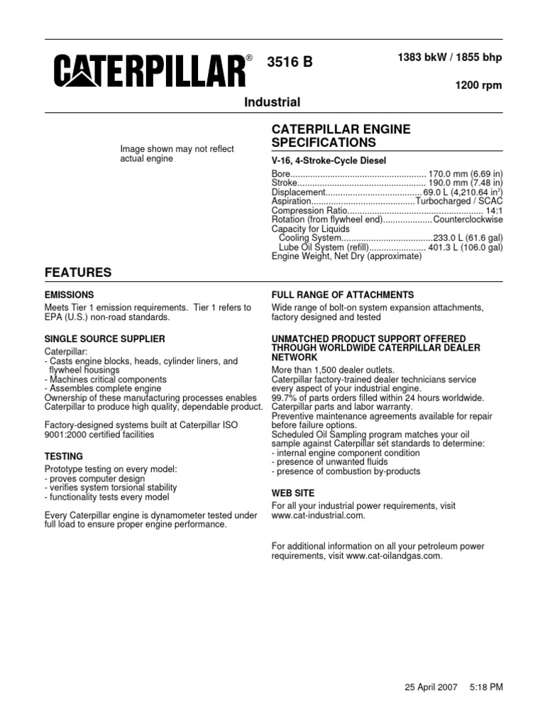 Industrial Caterpillar Engine Specifications: V-16, 4-Stroke-Cycle ...