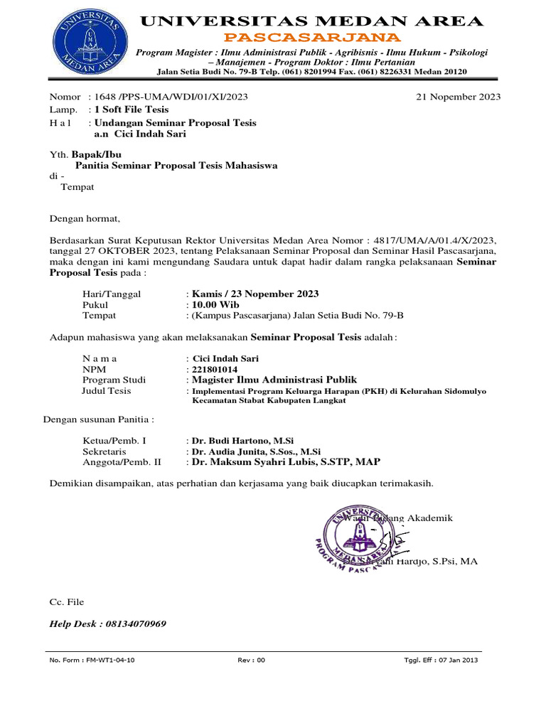 Undangan Seminar Proposal | PDF | Karier & Perkembangan | Pengembangan Diri