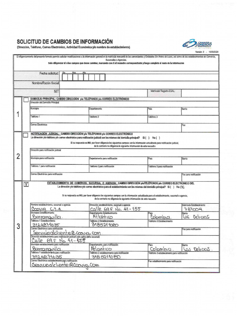 Formato Cambio Direccion Camara de Comercio | PDF