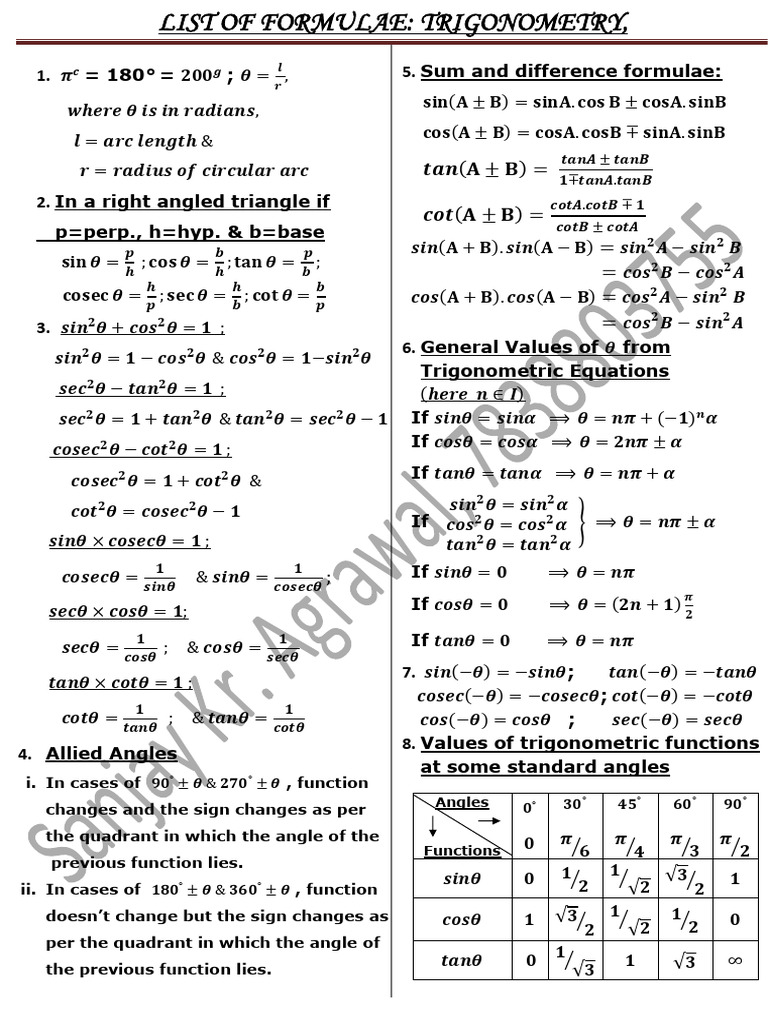 Trigonometry Formulas Guide | PDF | Trigonometry | Triangle Geometry