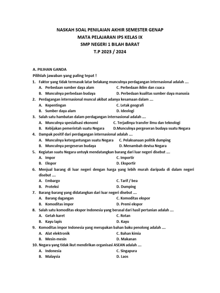 Naskah Soal Penilaian Akhir Semester Genap | PDF | Politik