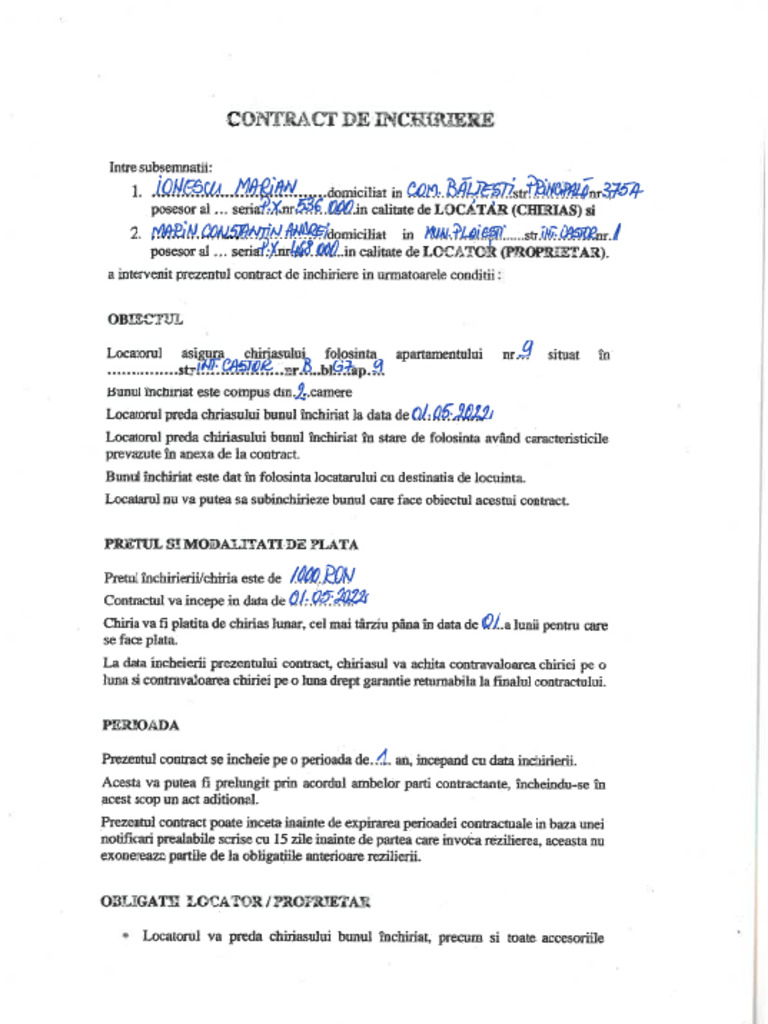 CONTRACT DE INCHIRIERE | PDF
