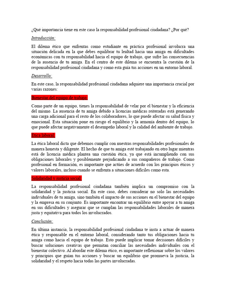 Qué Importancia Tiene en Este Caso La Responsabilidad Profesional ...