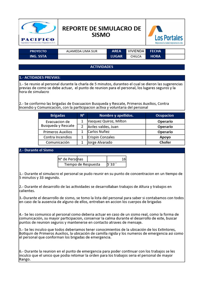 Informe de Simulacro | Descargar gratis PDF | Seguridad Pública