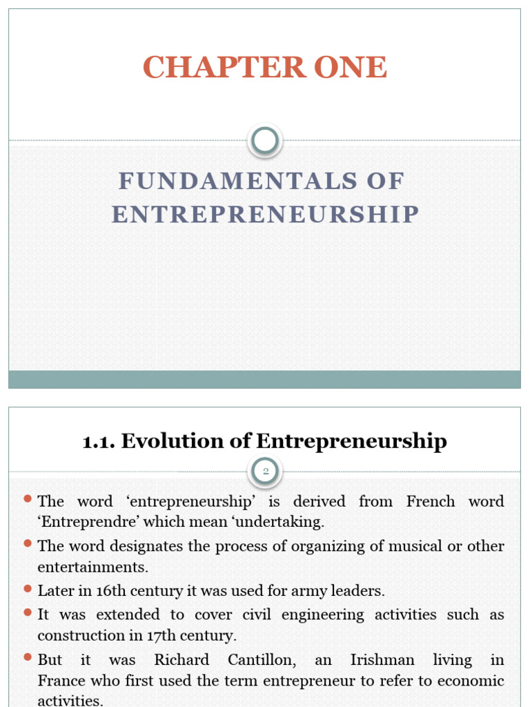 Chapter One: Fundamentals of Entrepreneurship | PDF | Entrepreneurship ...