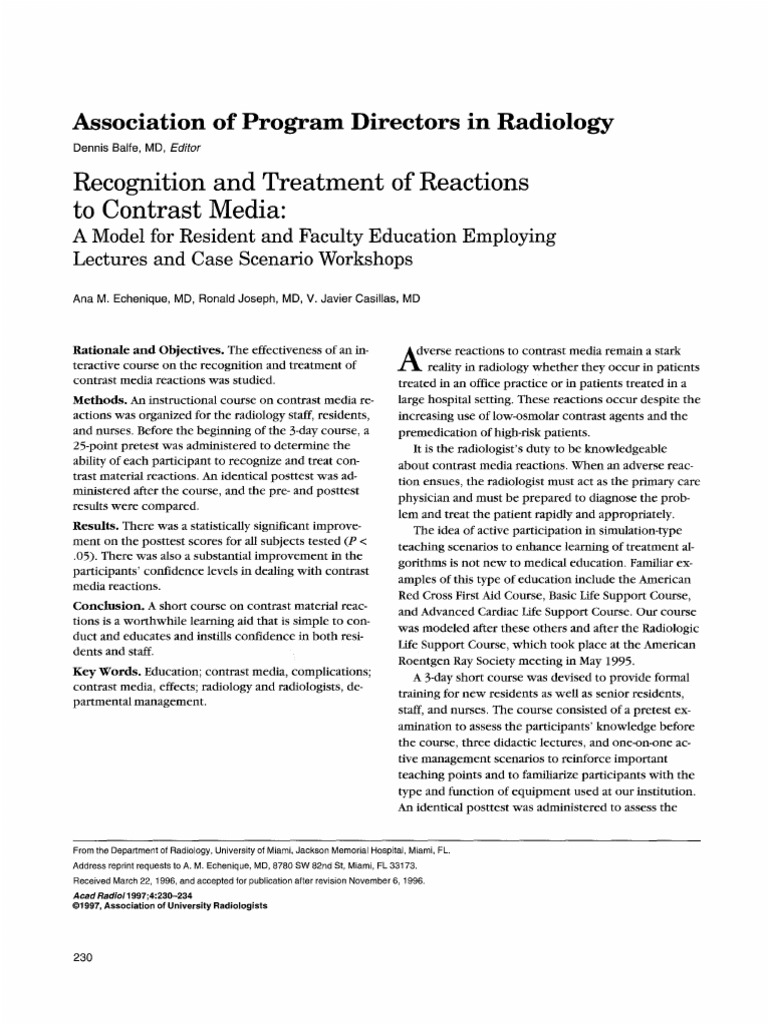 Recognition and Treatment of Contrast Reactions | PDF | Radiology ...