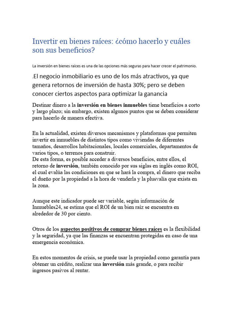 Por Que Invertir | Descargar gratis PDF | Bienes raíces | Inversiones