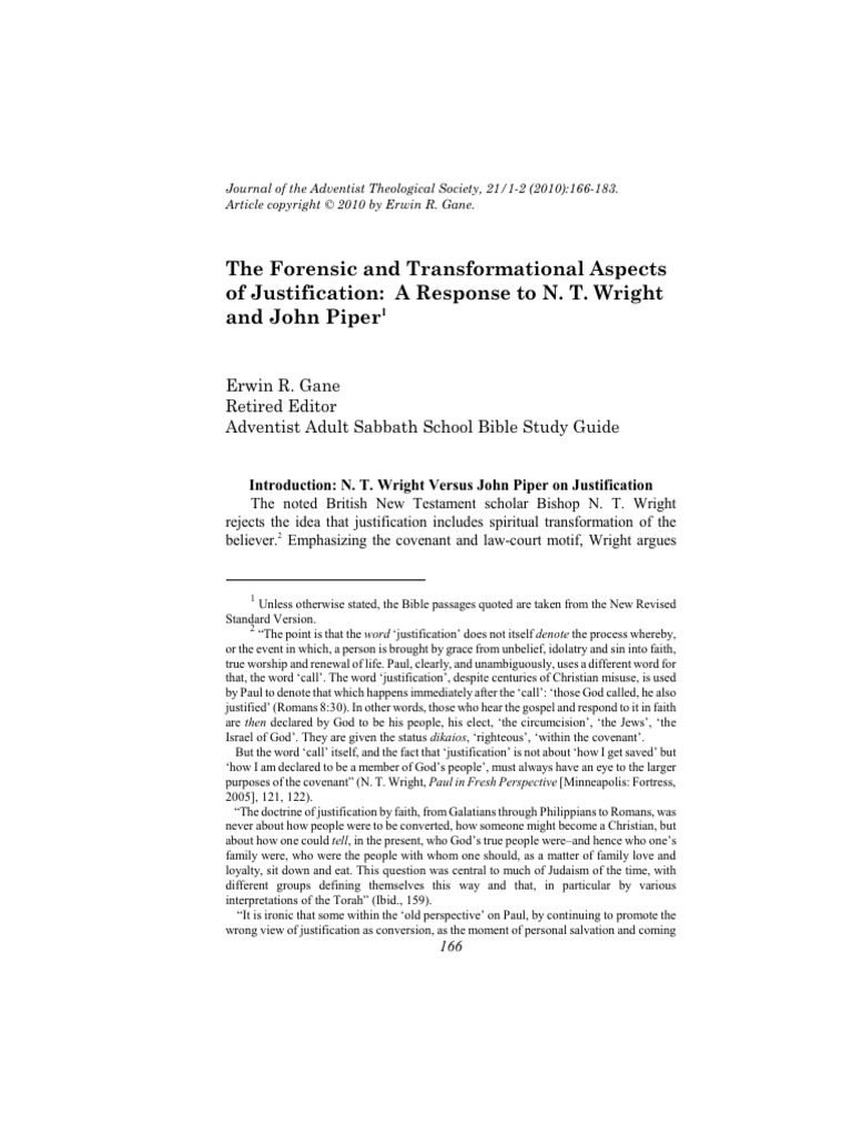 Gane, E. Forensic and Trans. Just | PDF | Justification (Theology ...