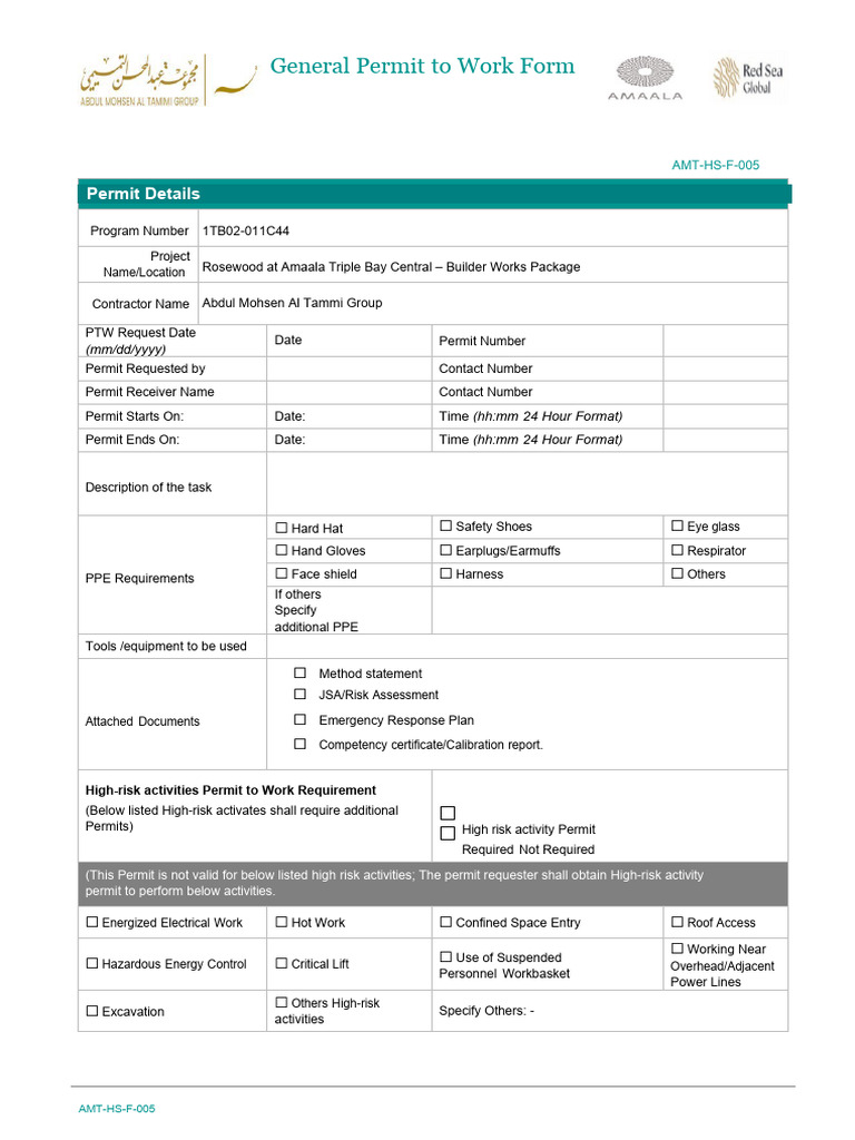 AMT HS F 005_.General Work Permit | PDF | Personal Protective Equipment ...
