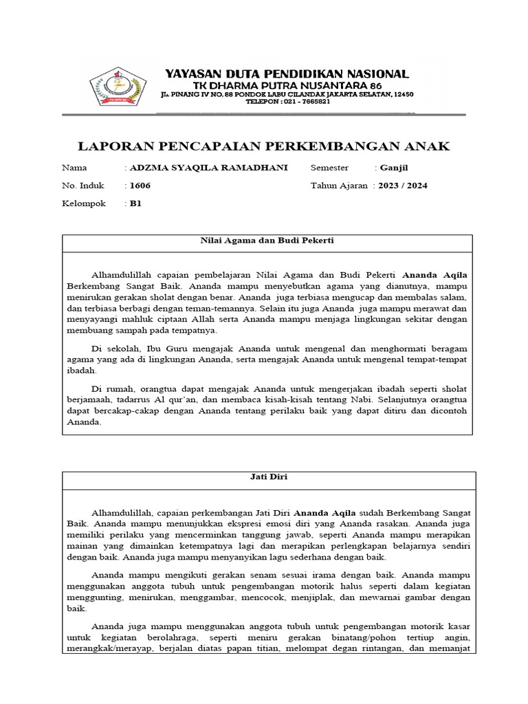Laporan Pencapaian Perkembangan Anak Kumer | PDF | Agama & Spiritualitas