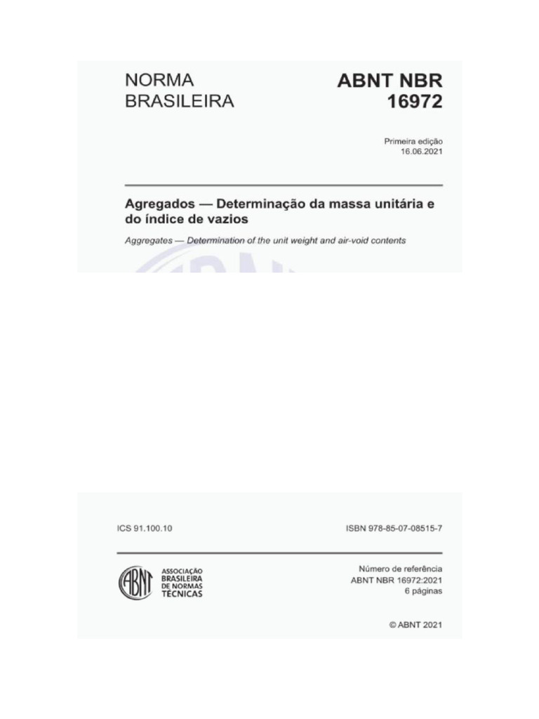 NBR 16972-2021 Agregados - Determinação Da Massa Unitária e Do Índice ...