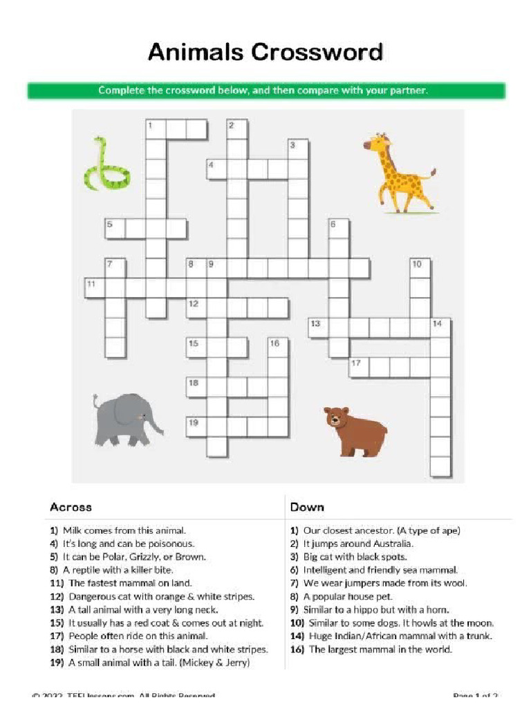 Animals Crossworld Puzzle | PDF