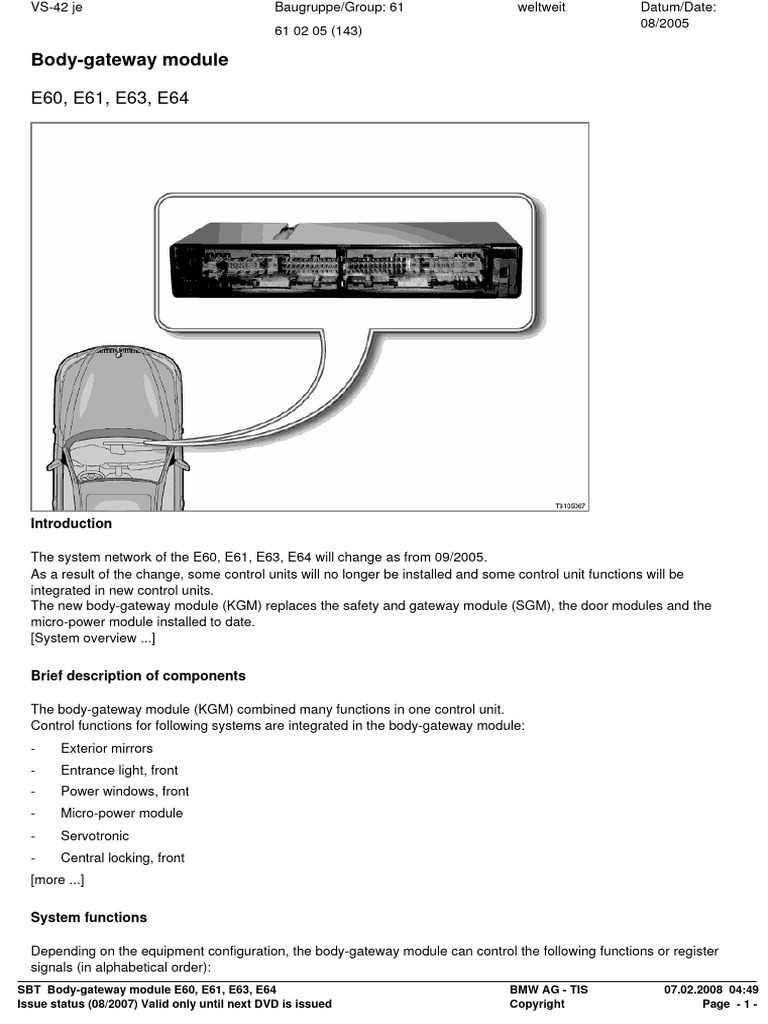 Body Gateway Module Pdf Remote Control Motor Vehicle