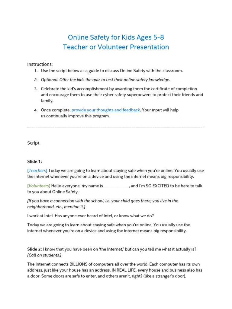 osk-ages-5-8-teacher-volunteer-script | PDF | Cyberbullying | Bullying